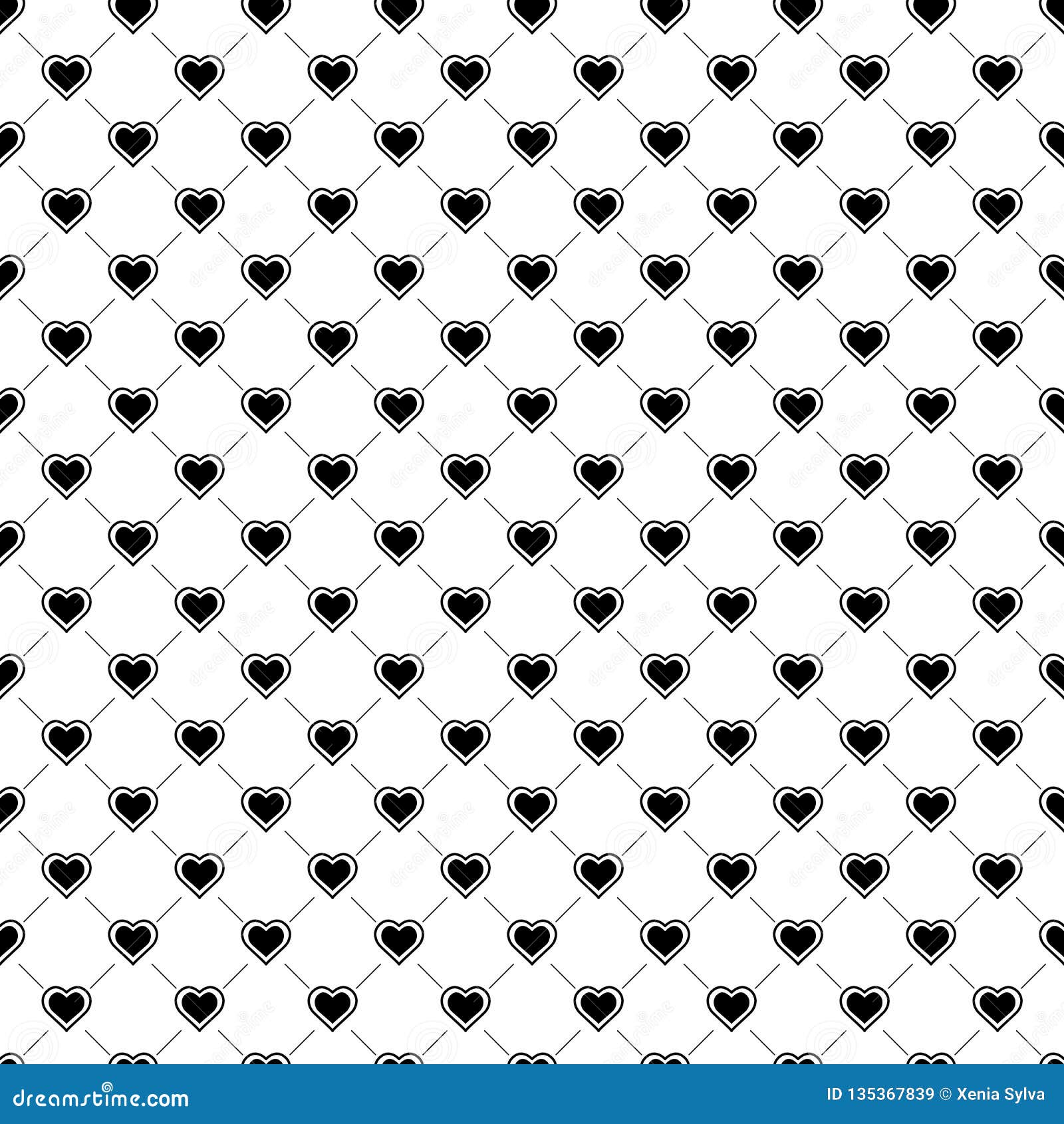 Vector Seamless Pattern with Black Hearts. Stock Vector - Illustration ...