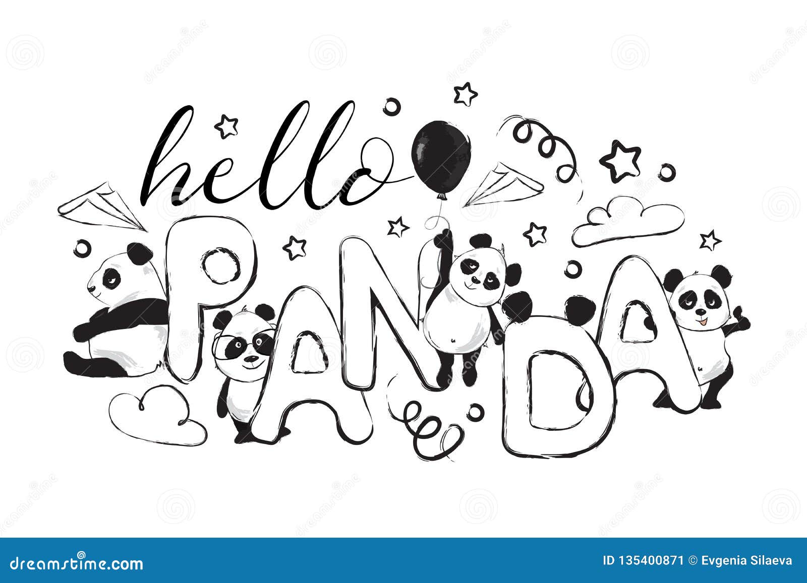 Greeting Card Design with Cute Bears and Quote Hello Panda Stock Vector ...