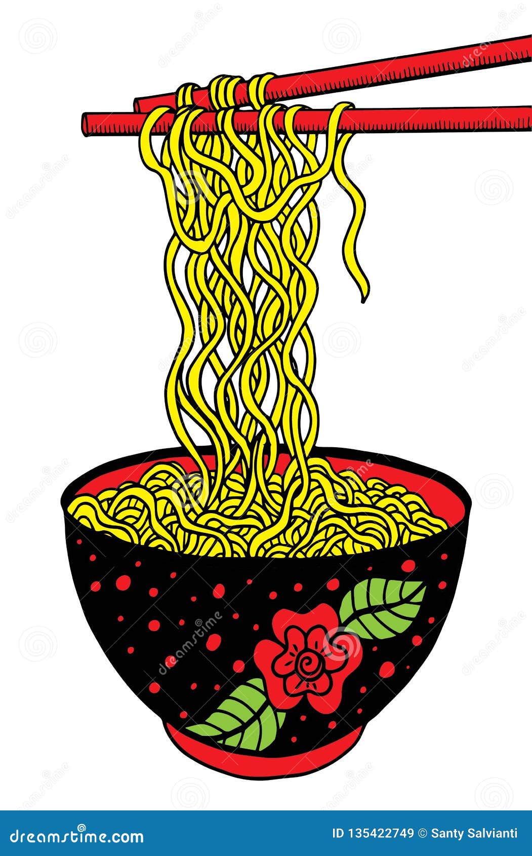 Doodle Noodle at Bowl and Stick. Hand Drawing Stock Vector ...