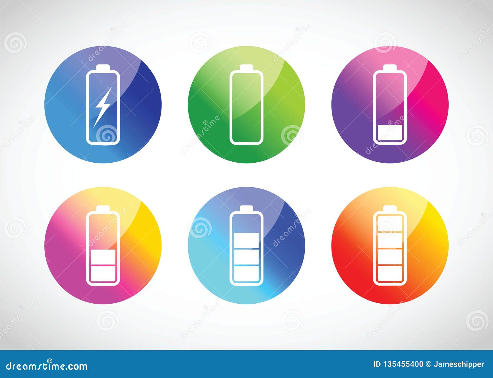 Colourful Battery Charging Levels Icon Set Stock Vector - Illustration ...