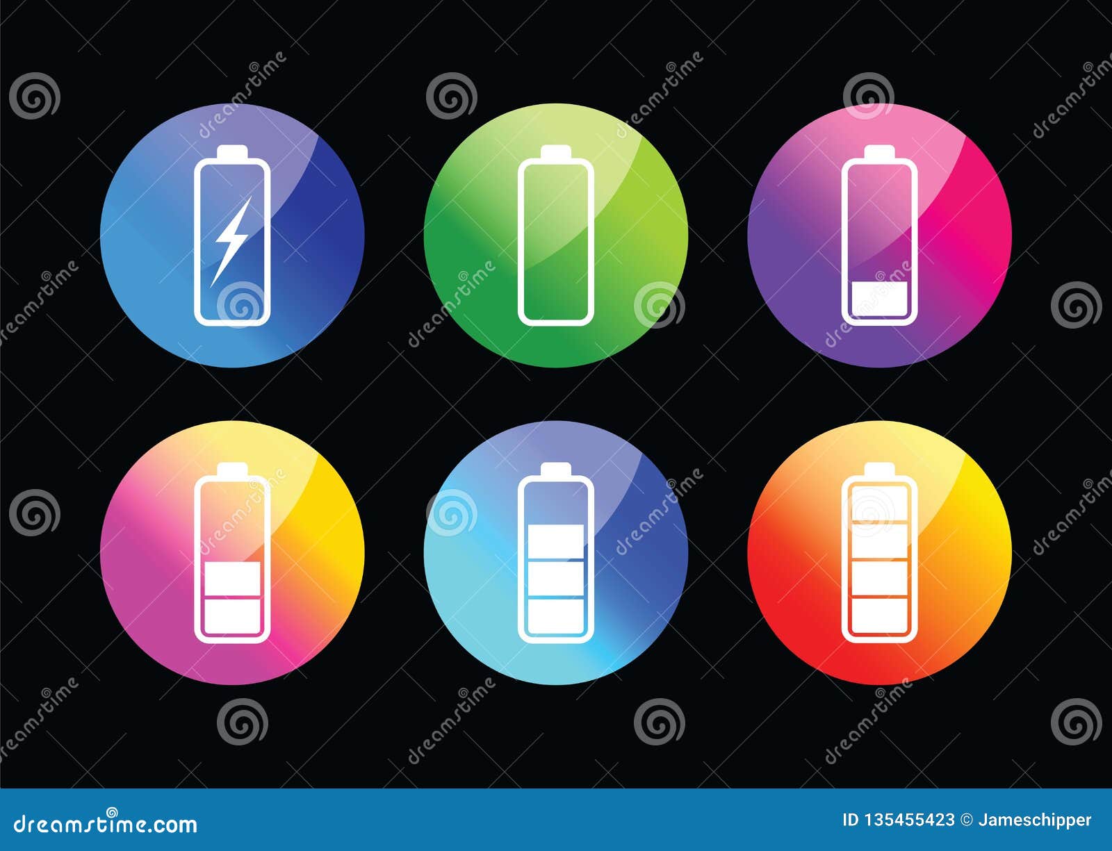 Colourful Battery Charging Levels Icon Set Stock Vector - Illustration ...