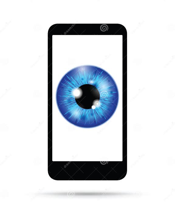 Blue Realistic Eyeball on a Cell Mobile Phone Stock Vector ...