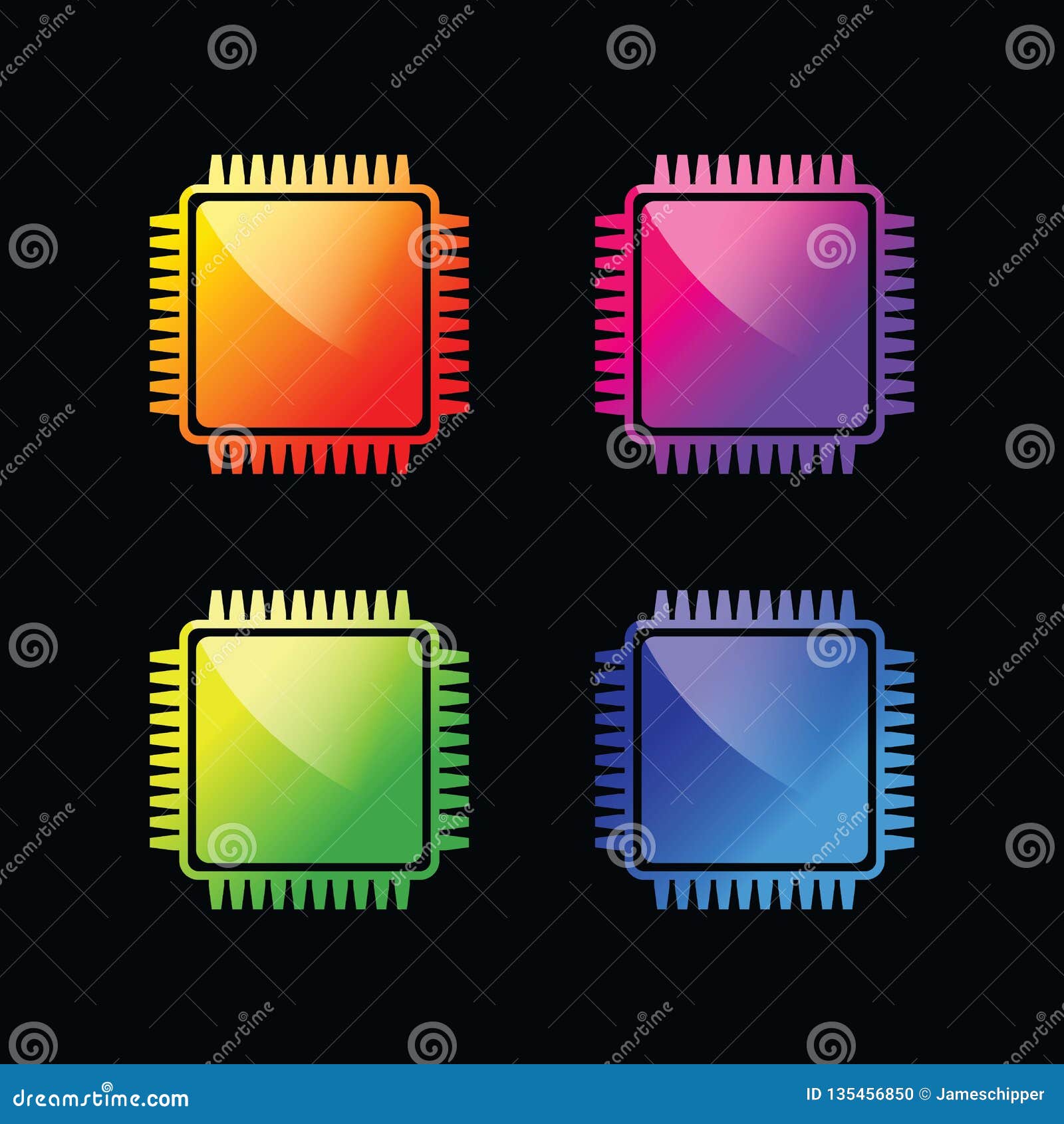 Computer chip icon stock vector. Illustration of black - 135456850