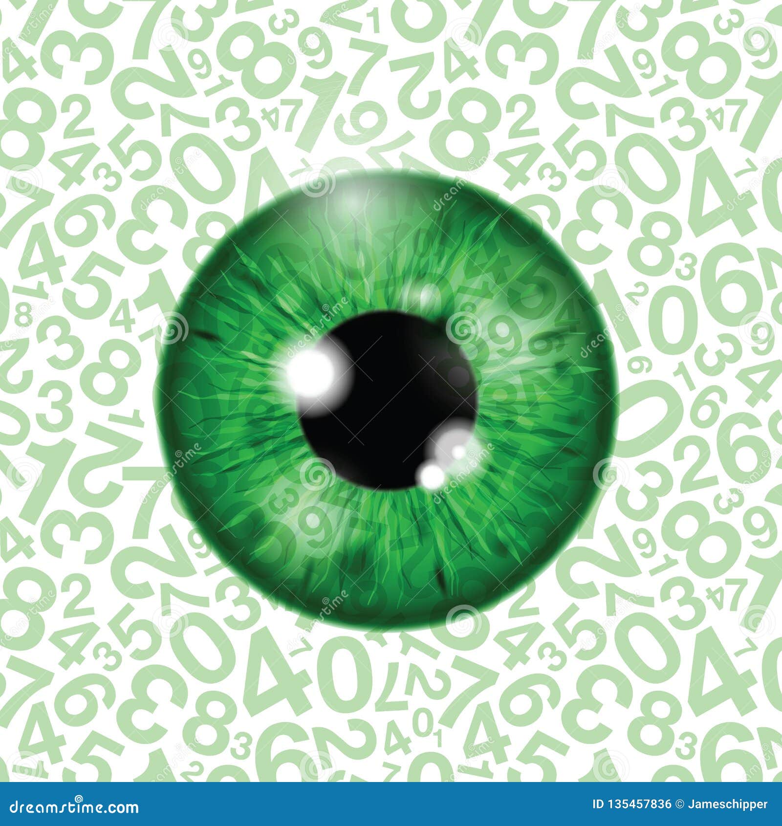 Green Realistic Eyeball on a Number Background Stock Vector ...