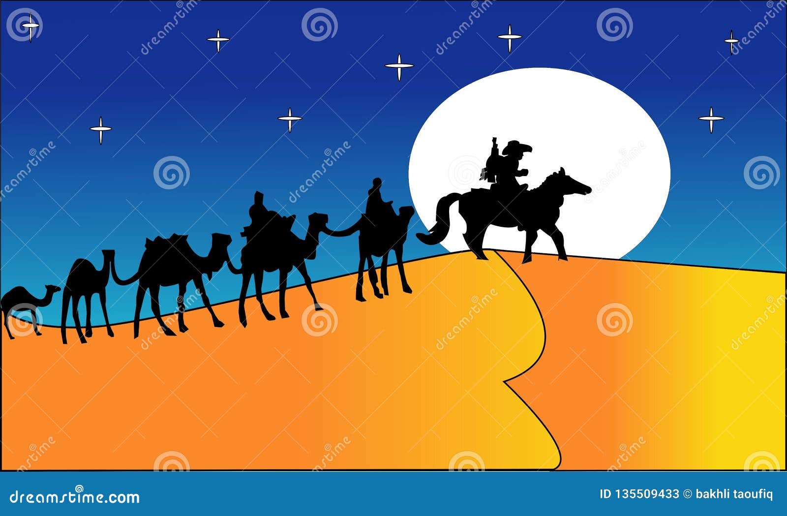 Animation Landscape: Desert, Caravan Of Camels. Vector Illustration ...