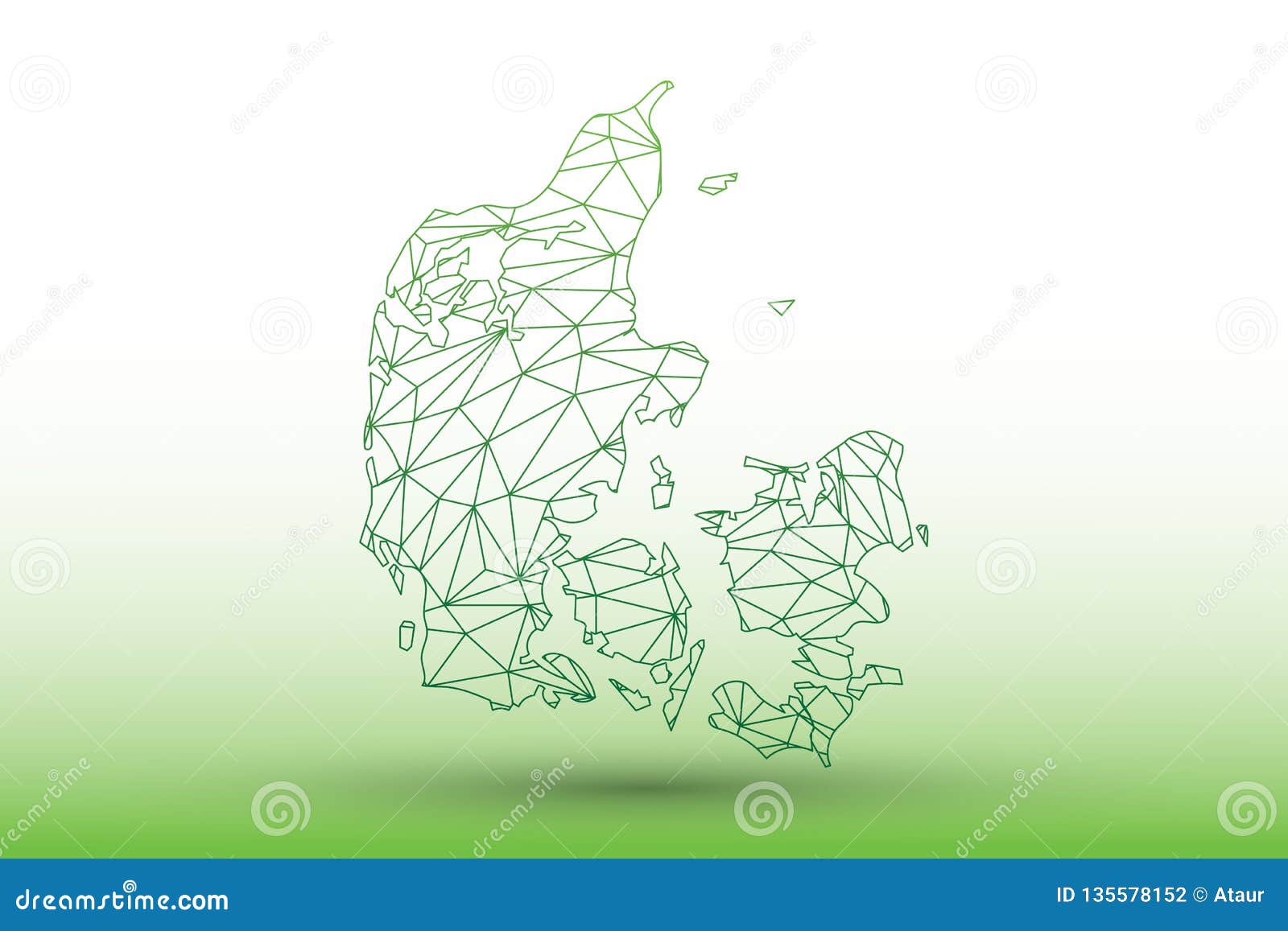 Denmark Map Vector of Green Color Geometric Connected Lines Using ...