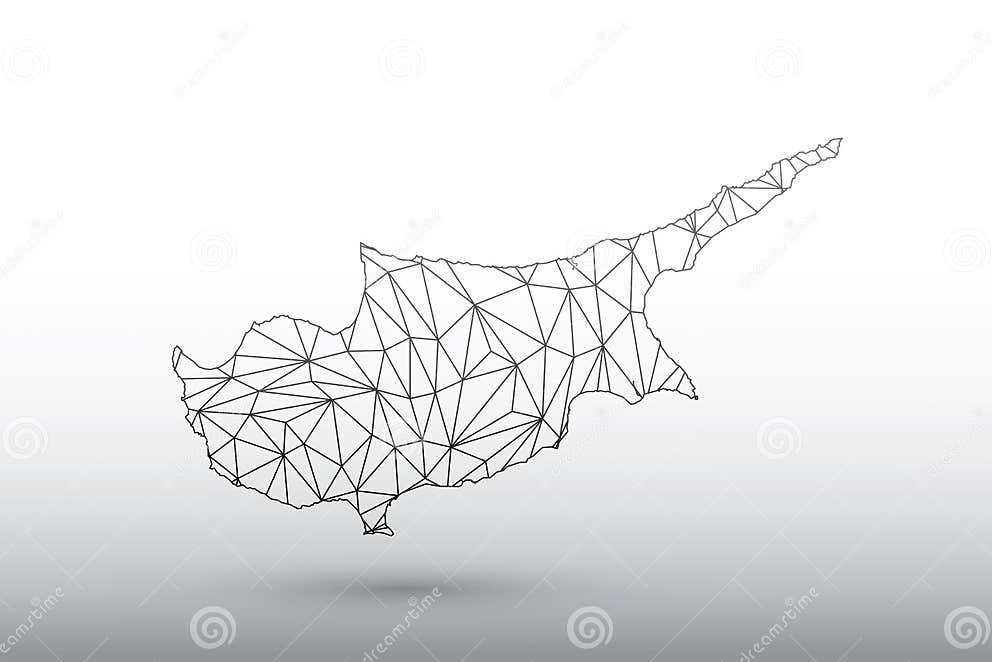 Cyprus Map Vector of Black Color Geometric Connected Lines Using ...