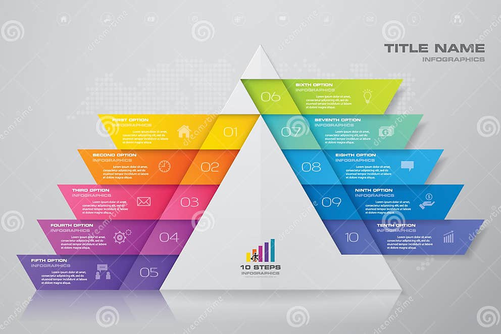 10 Steps Pyramid with Free Space for Text on Each Level. Infographics ...