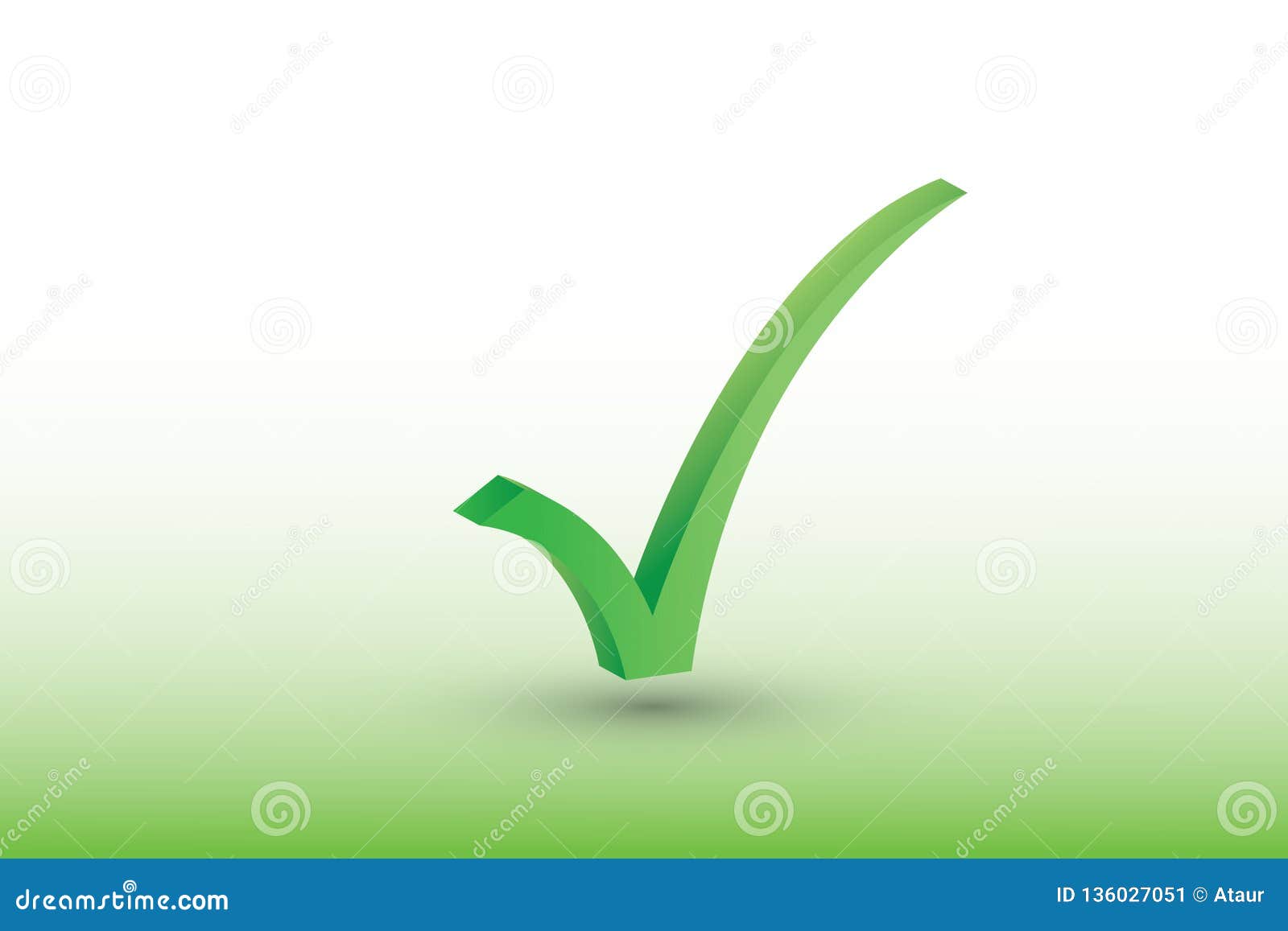 A Green 3D Tick Mark or Sign Vector Illustration with Shadow on White ...