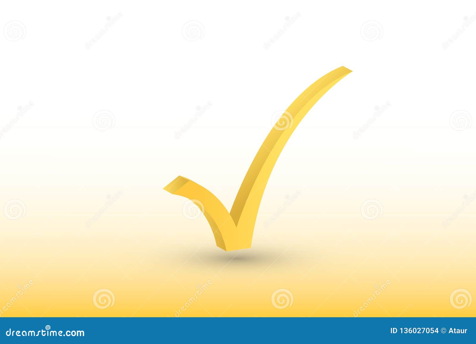 A Golden 3D Tick Mark or Sign Vector Illustration with Shadow on White ...