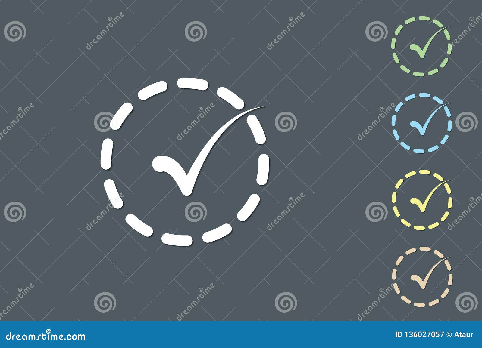 A Set of Colorful Tick Signs or Marks Inside Dashed Circles Vector ...