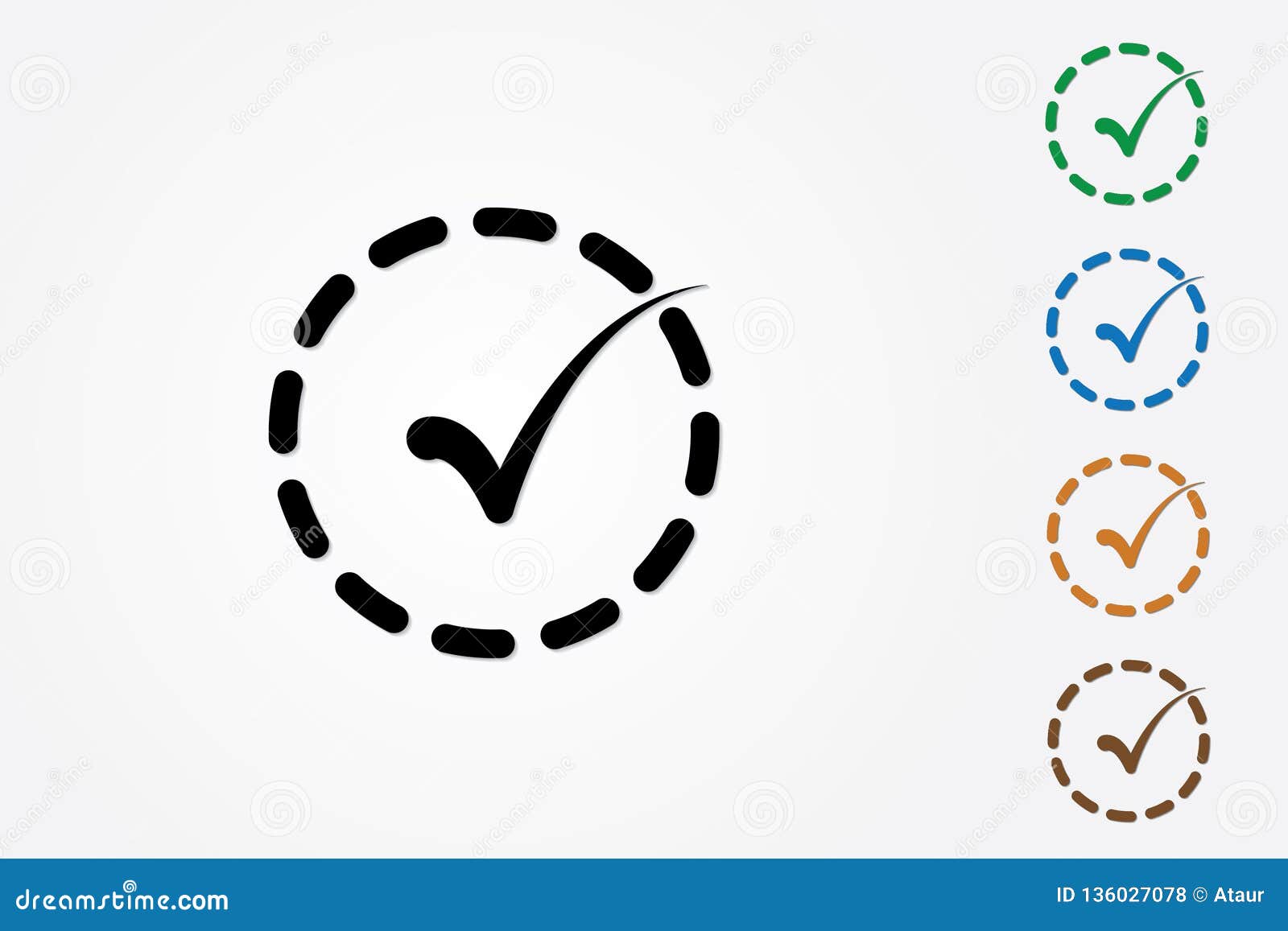 A Set of Colorful Tick Signs or Marks Inside Dashed Circles Vector ...