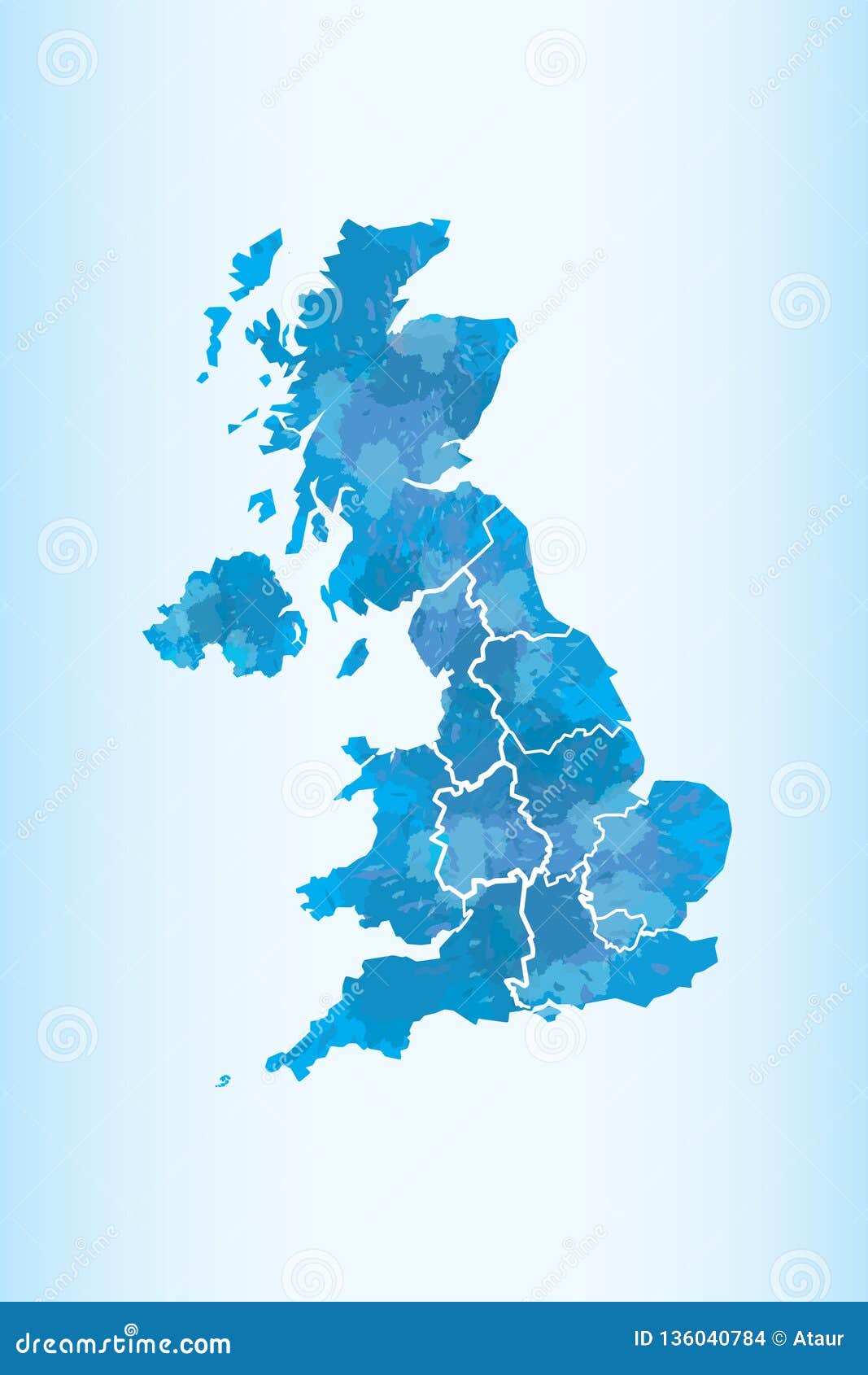 UK Watercolor Map Vector Illustration in Blue Color on Light Background ...