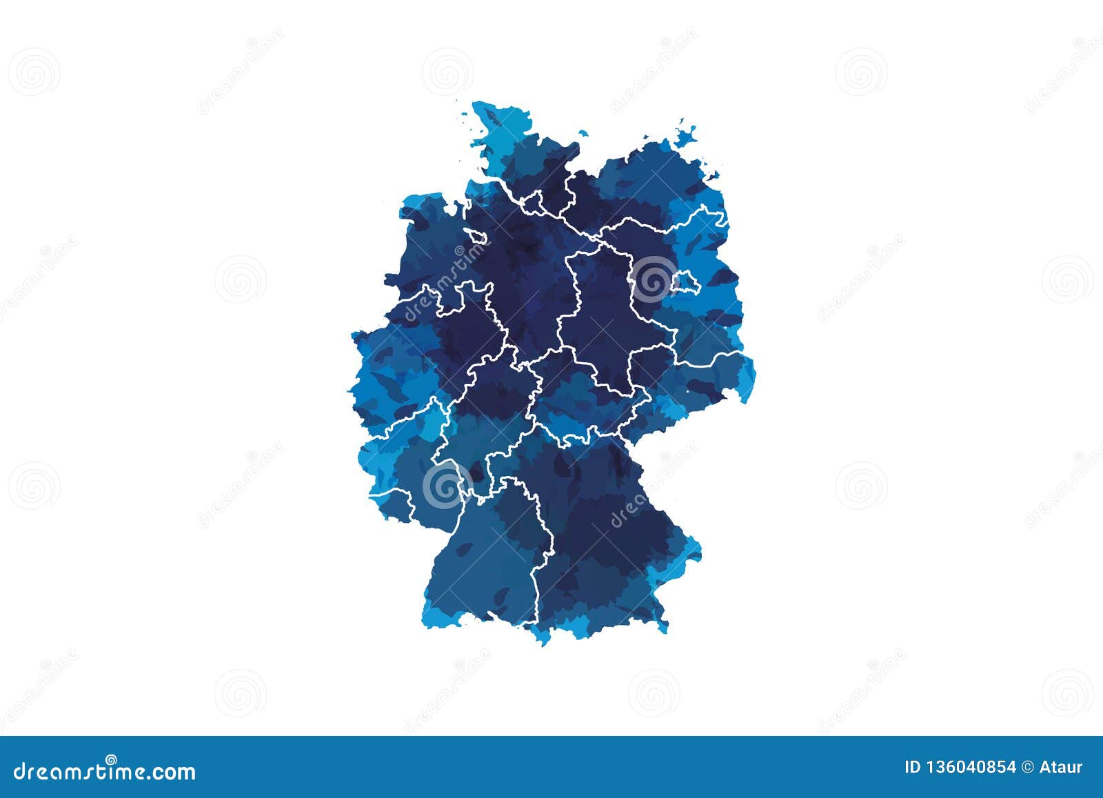 Germany Watercolor Map Vector Illustration in Blue Color with Different ...