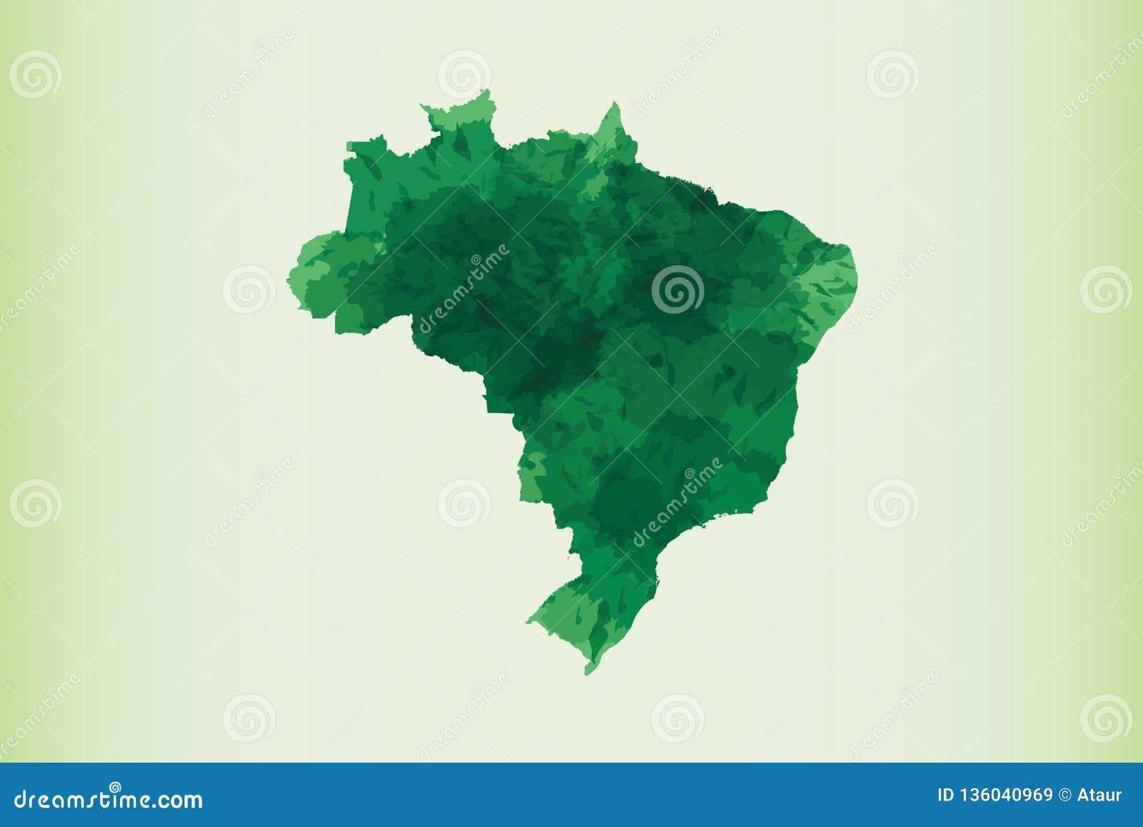 Brazil Watercolor Map Vector Illustration in Green Color on Light ...