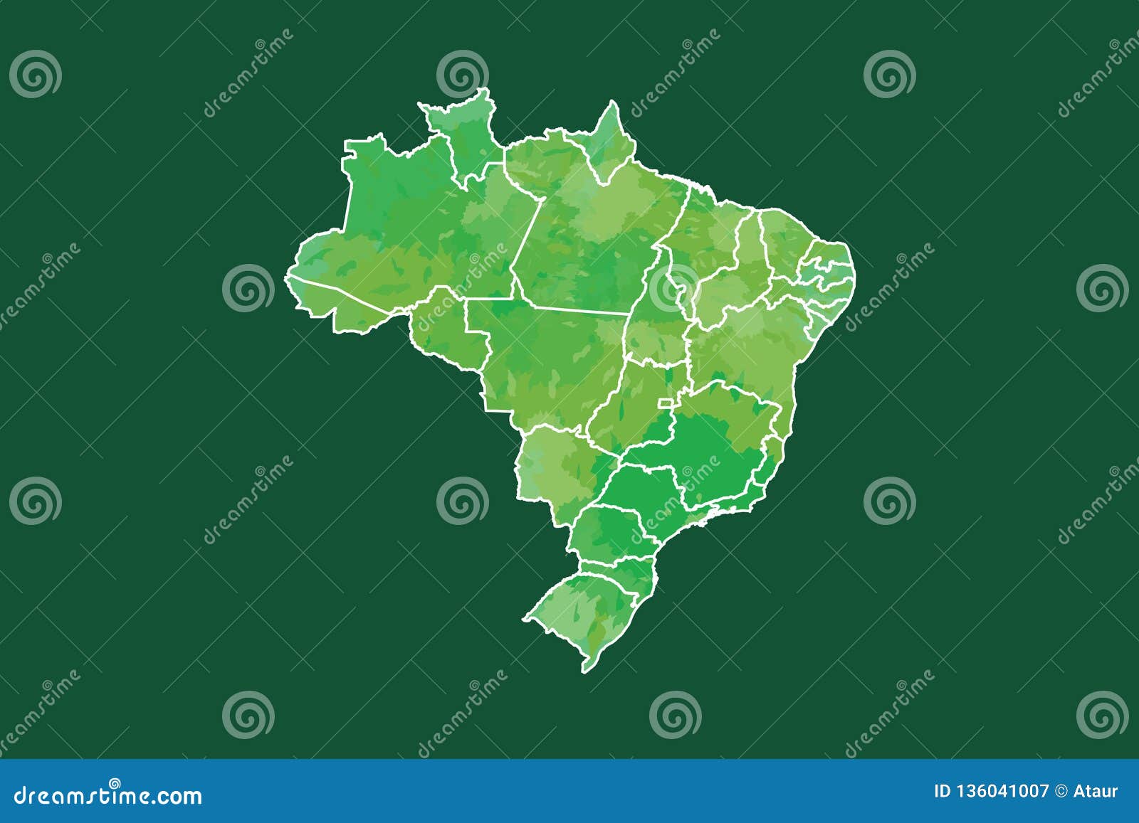 Brazil Watercolor Map Vector Illustration in Green Color with Different ...