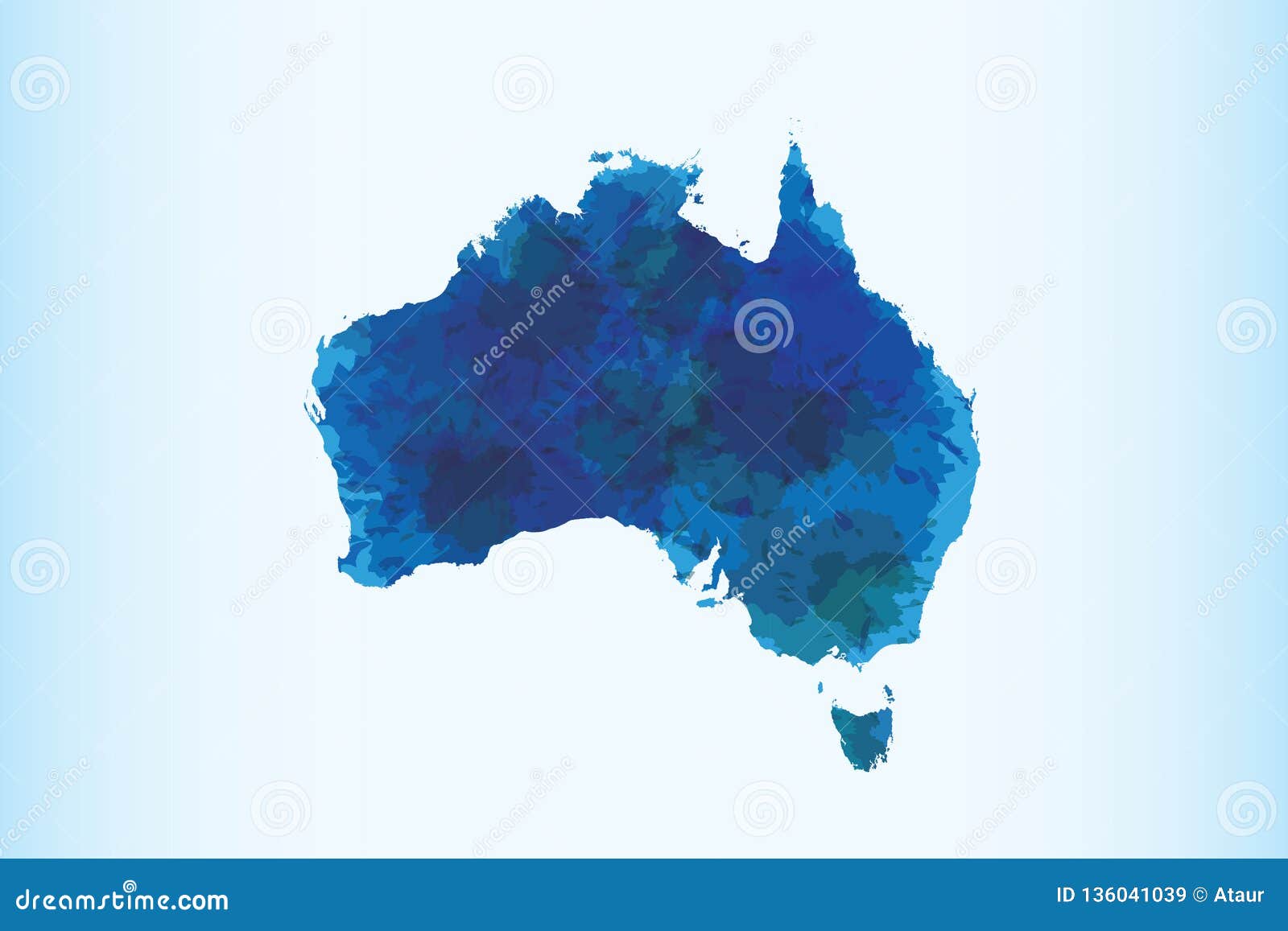 Australia Watercolor Map Vector Illustration in Blue Color on Light ...