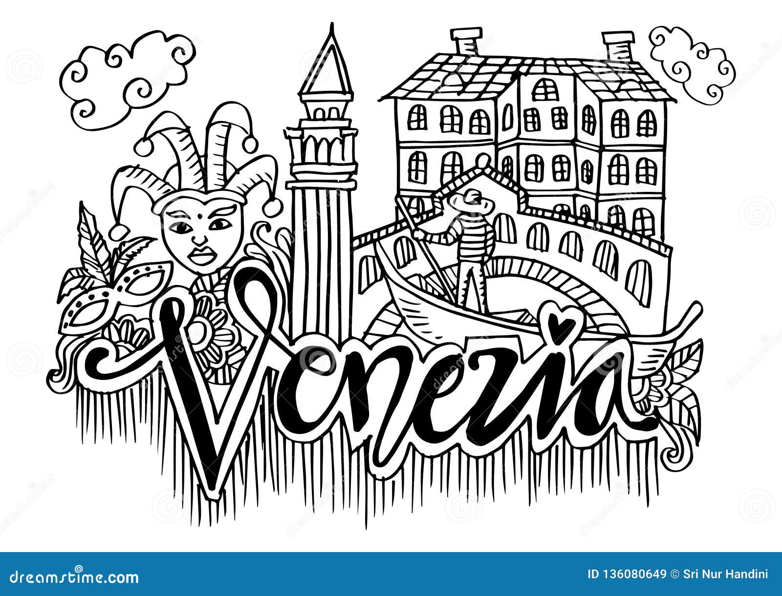 Hand Drawn Symbols of Venezia Stock Illustration - Illustration of ...