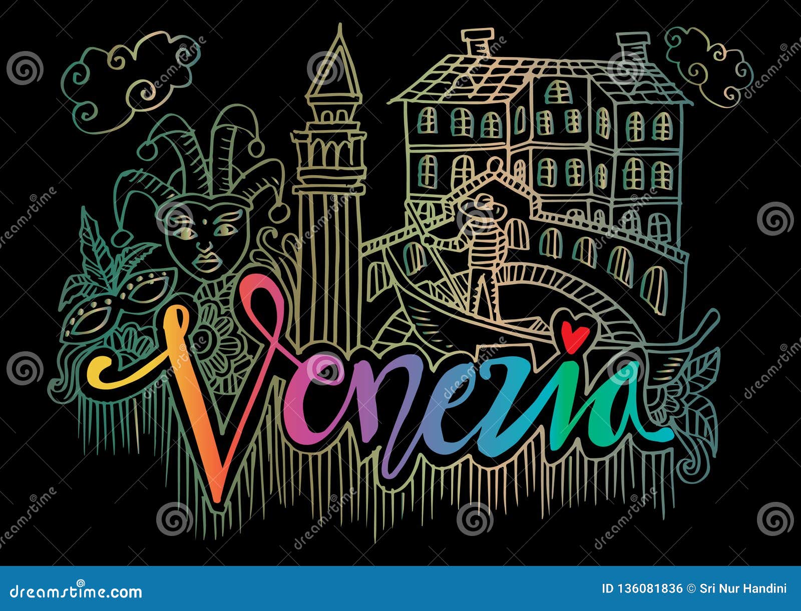Hand Drawn Symbols of Venezia Stock Illustration - Illustration of icon ...