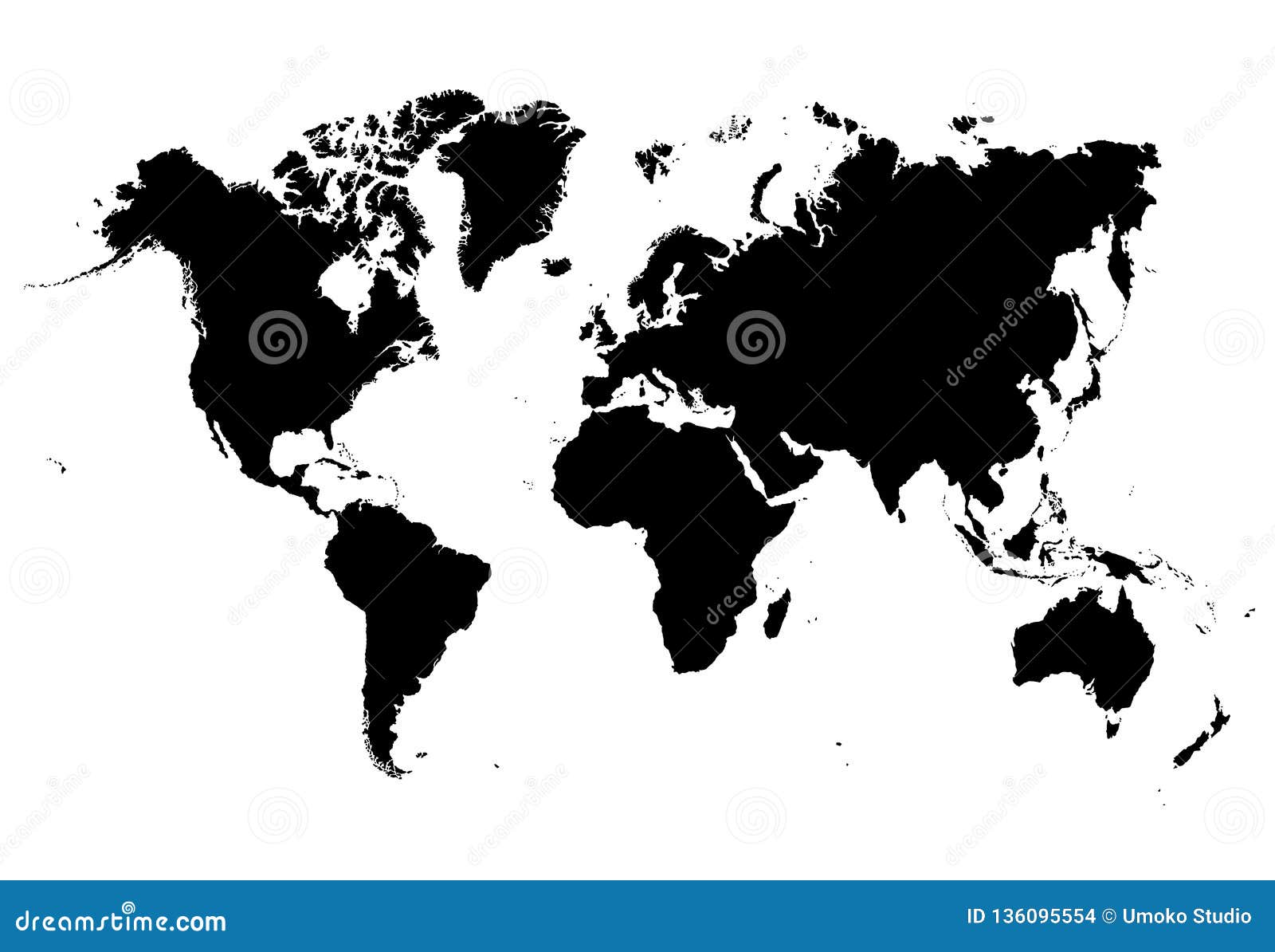 World Map Flat Black And White