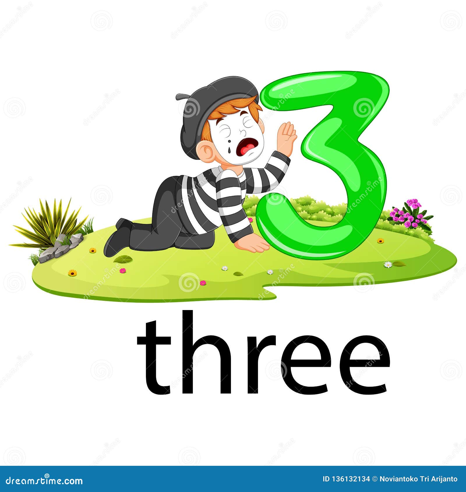 Cute Little Pantomime with the 3 Balloon Number and Text Stock Vector ...