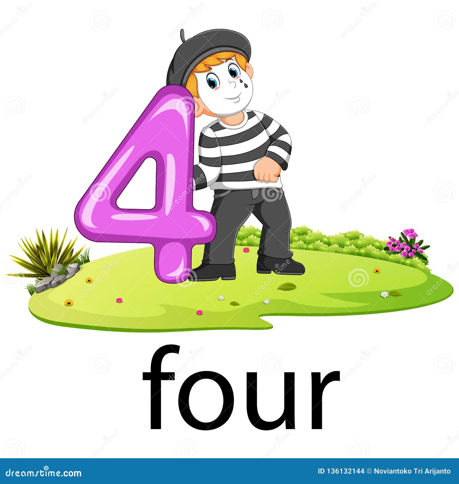 Pantomime Boy with the 4 Balloon Number and Text with Different Posing ...