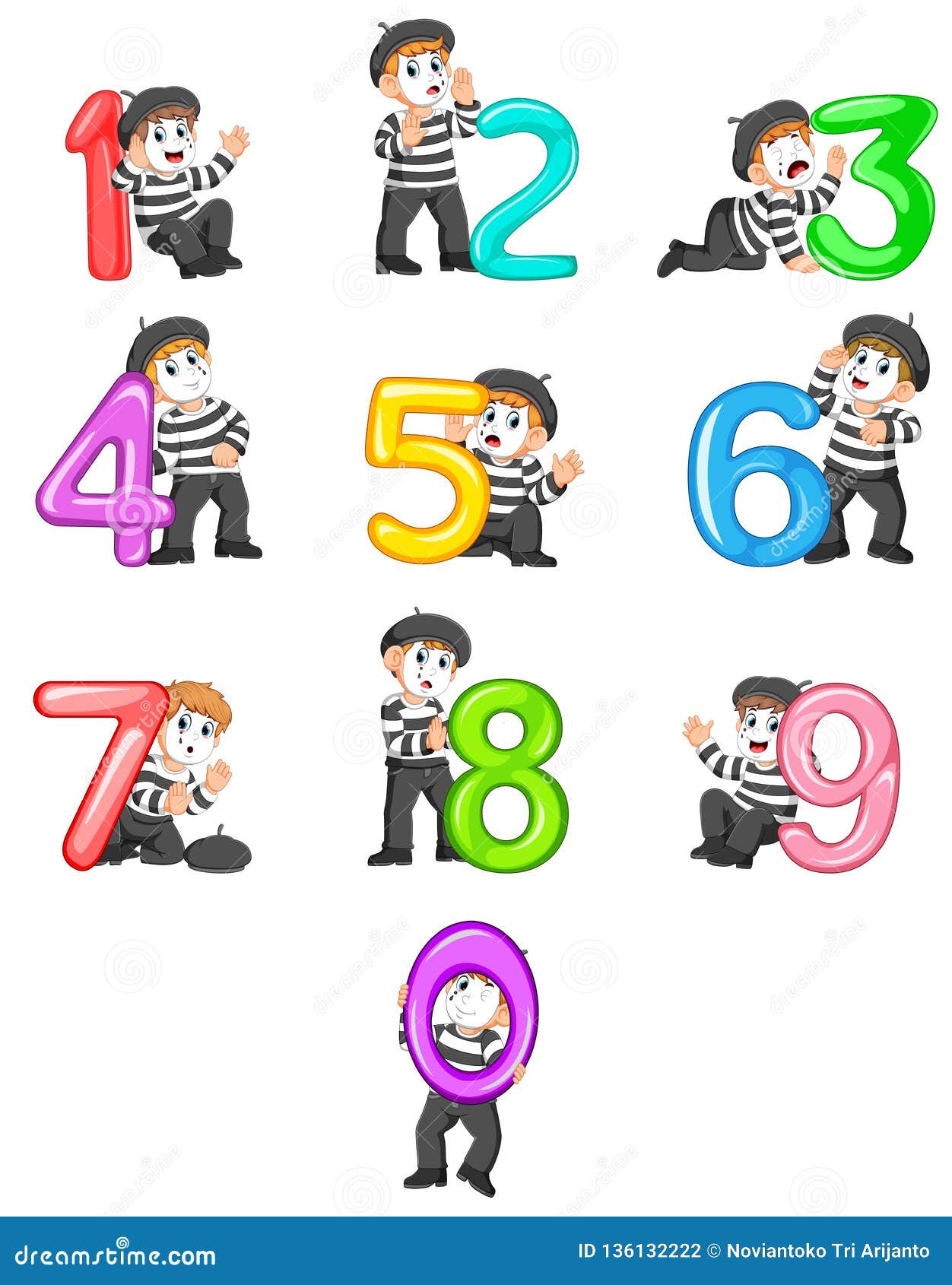 Little Pantomime Boy Holding The 0 Balloon Number And Text On The Grass ...