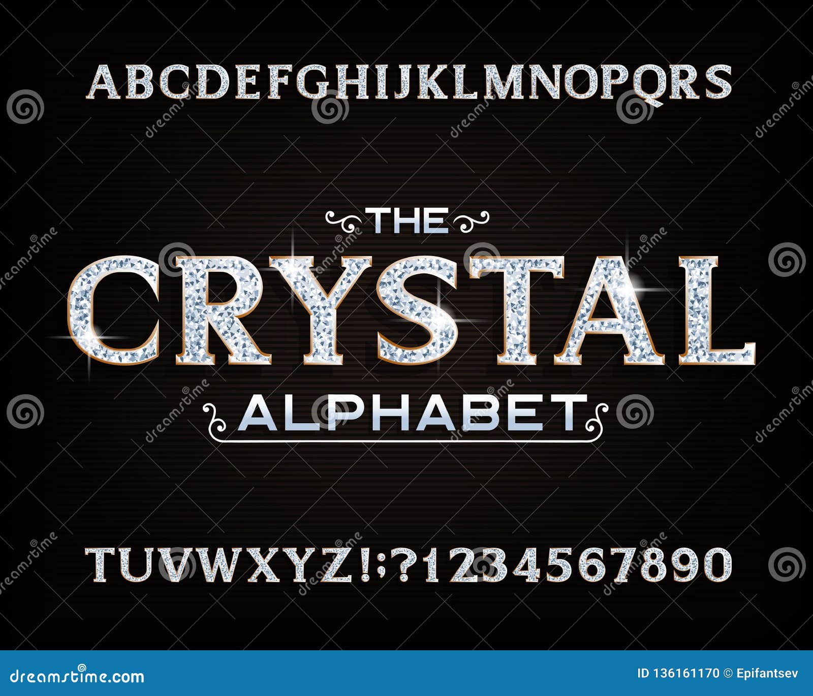 Crystal Alphabet Font. Luxury Diamond Letters and Numbers with Gold ...