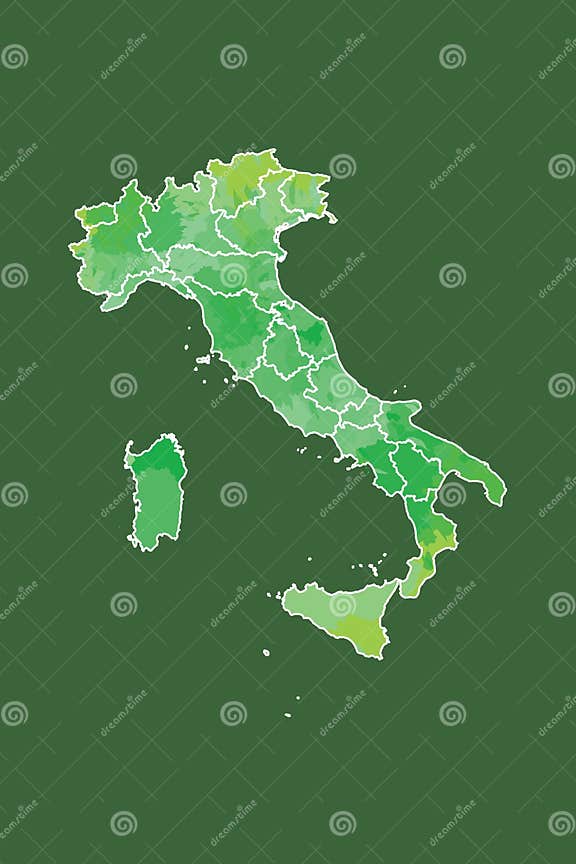 Italy Watercolor Map Vector Illustration in Green Color with Border ...