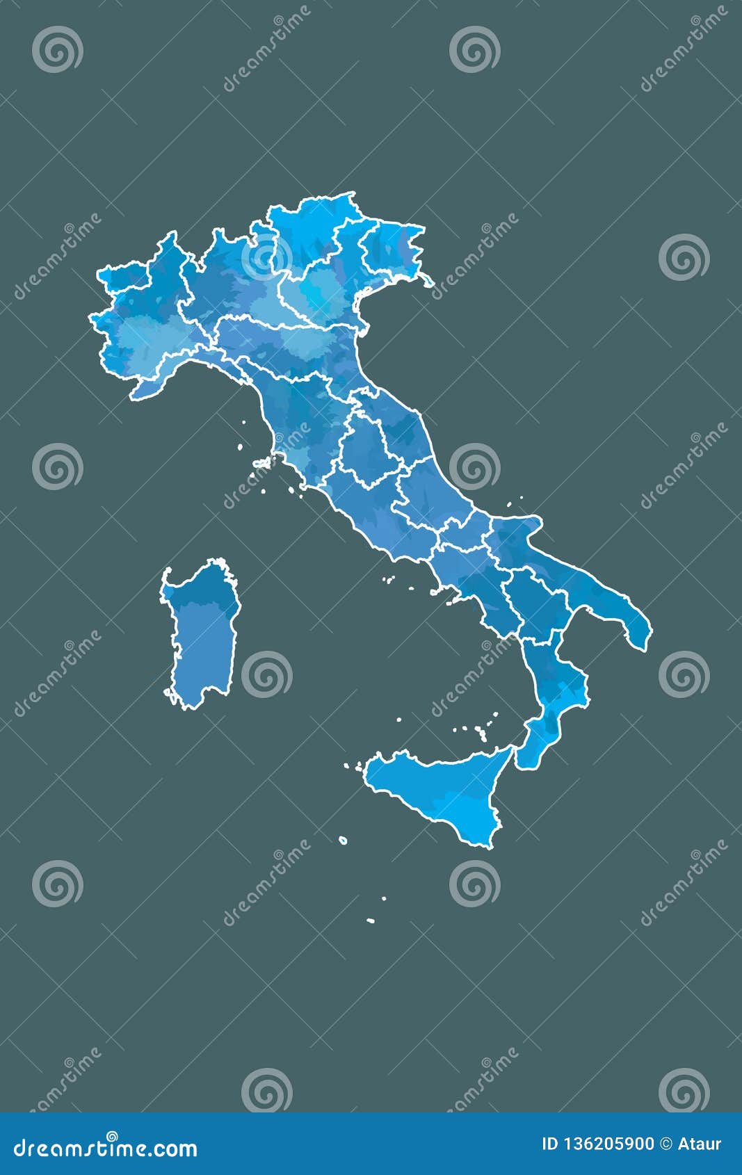 Italy Watercolor Map Vector Illustration in Blue Color with Border ...