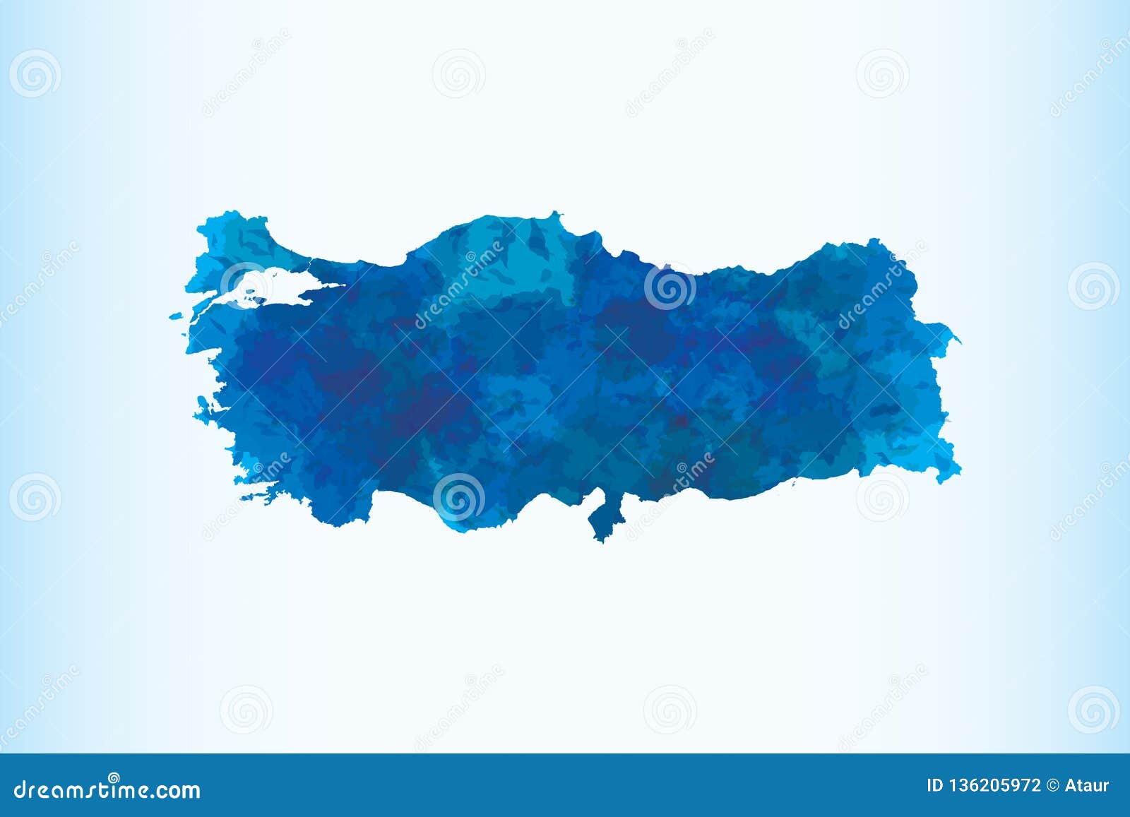 Turkey Watercolor Map Vector Illustration in Dark Blue Color on Light ...