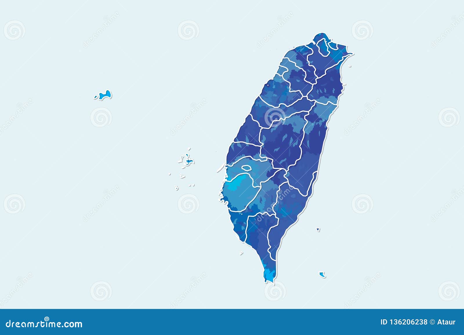 Taiwan Watercolor Map Vector Illustration of Blue Color with Border ...