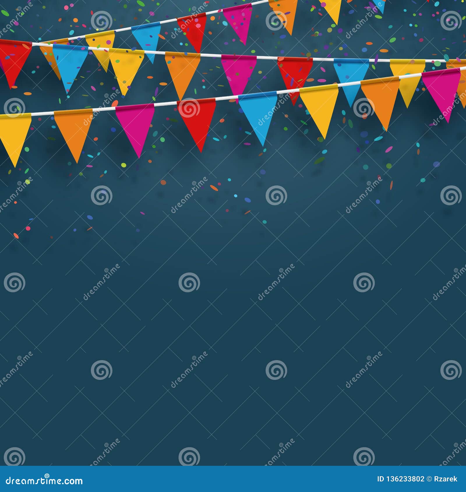 Vector Party Flags with Confetti. Celebrate Concept. - Illustration ...