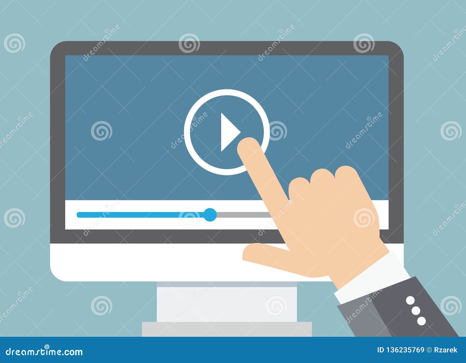 Vector Illustration of Hand Push Start Button on Screen. - Illustration ...