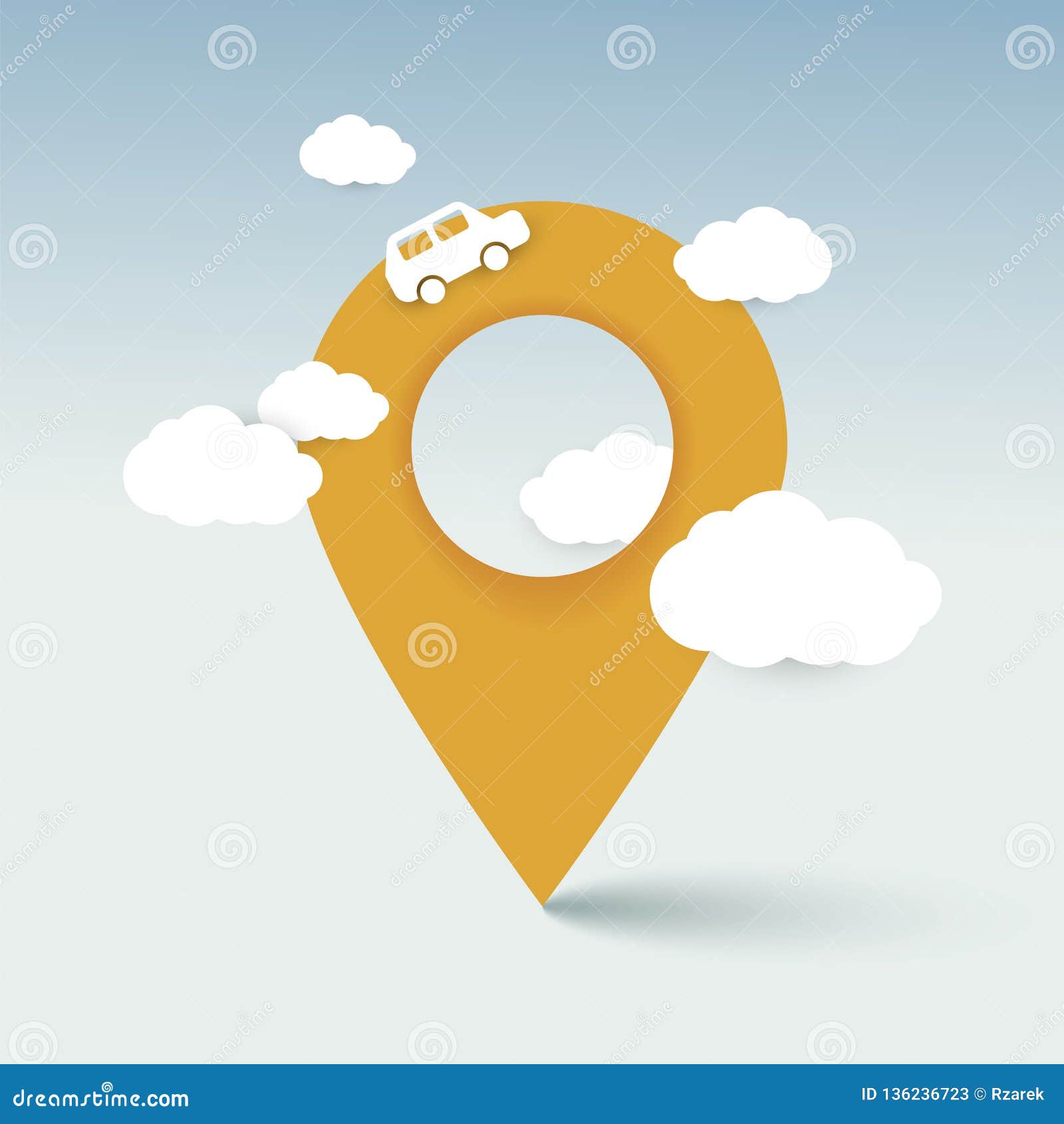 Vector Icon of Map Pin Pointer with Car and Clouds on Transparent ...