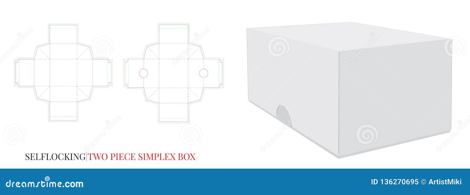 Square Paper Box, Self Lock, Two Pieces, without Glue. Vector with Die ...
