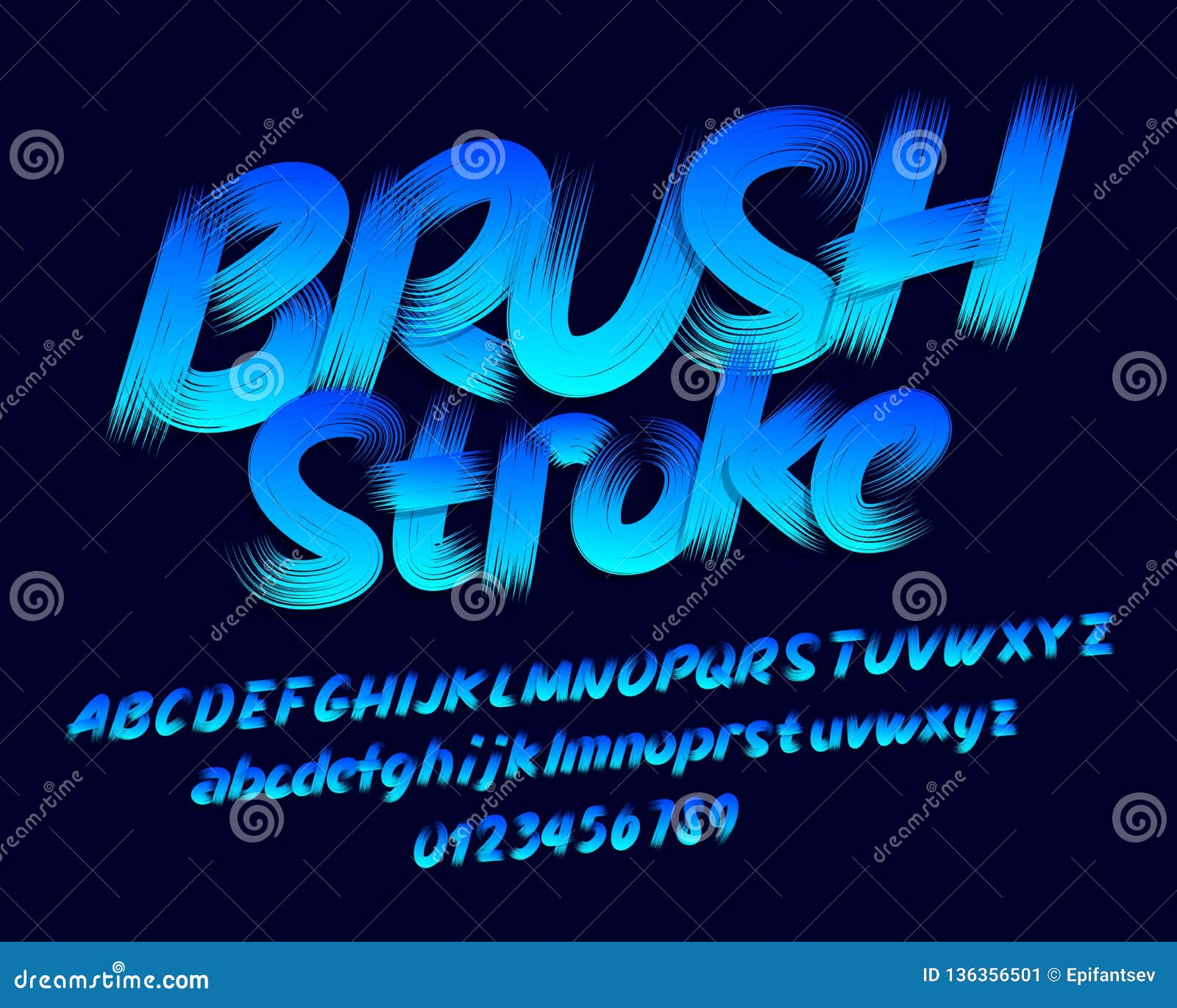 Brush Stroke Alphabet Font. Uppercase and Lowercase Letters and Numbers ...