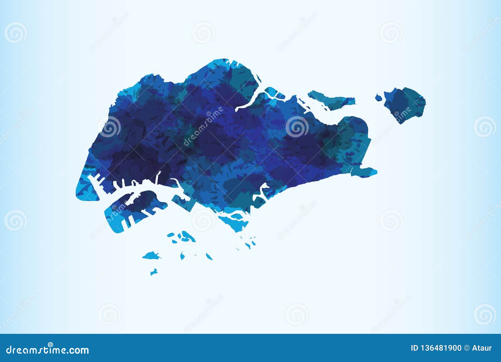 Singapore Watercolor Map Vector Illustration of Blue Color on Light ...