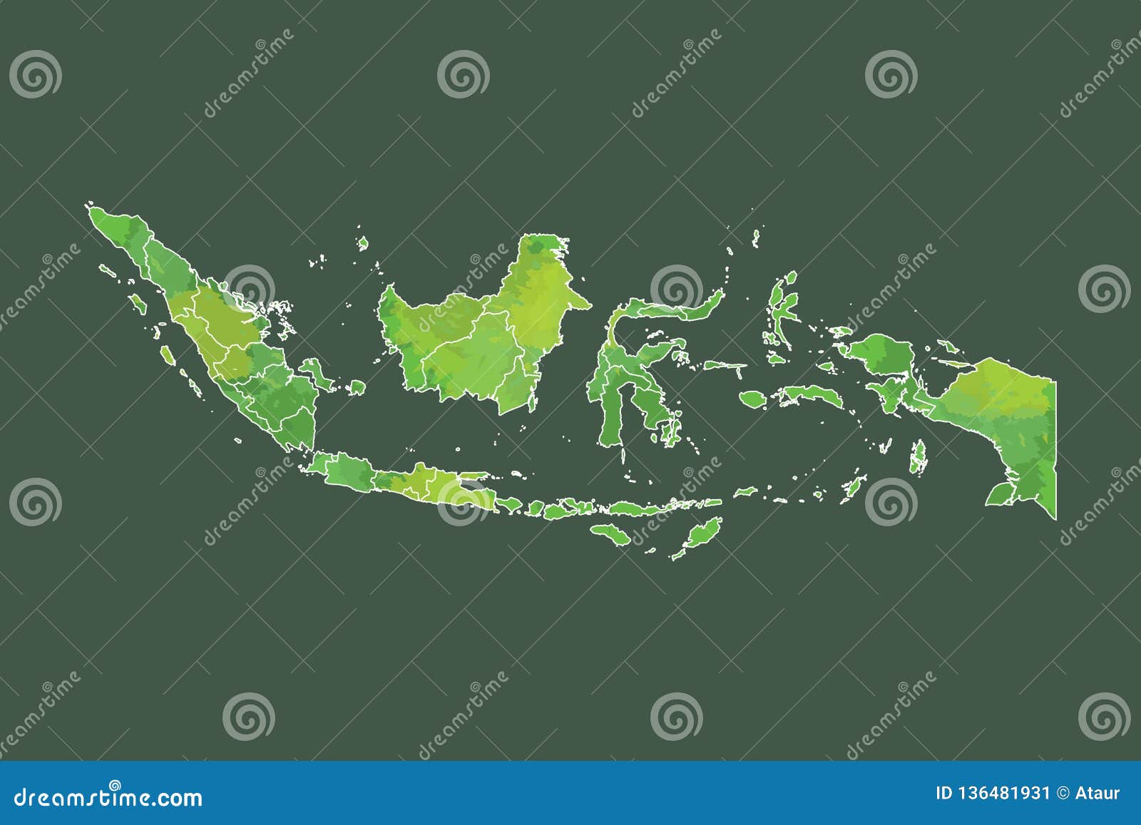 Indonesia Watercolor Map Vector Illustration of Green Color with Border ...