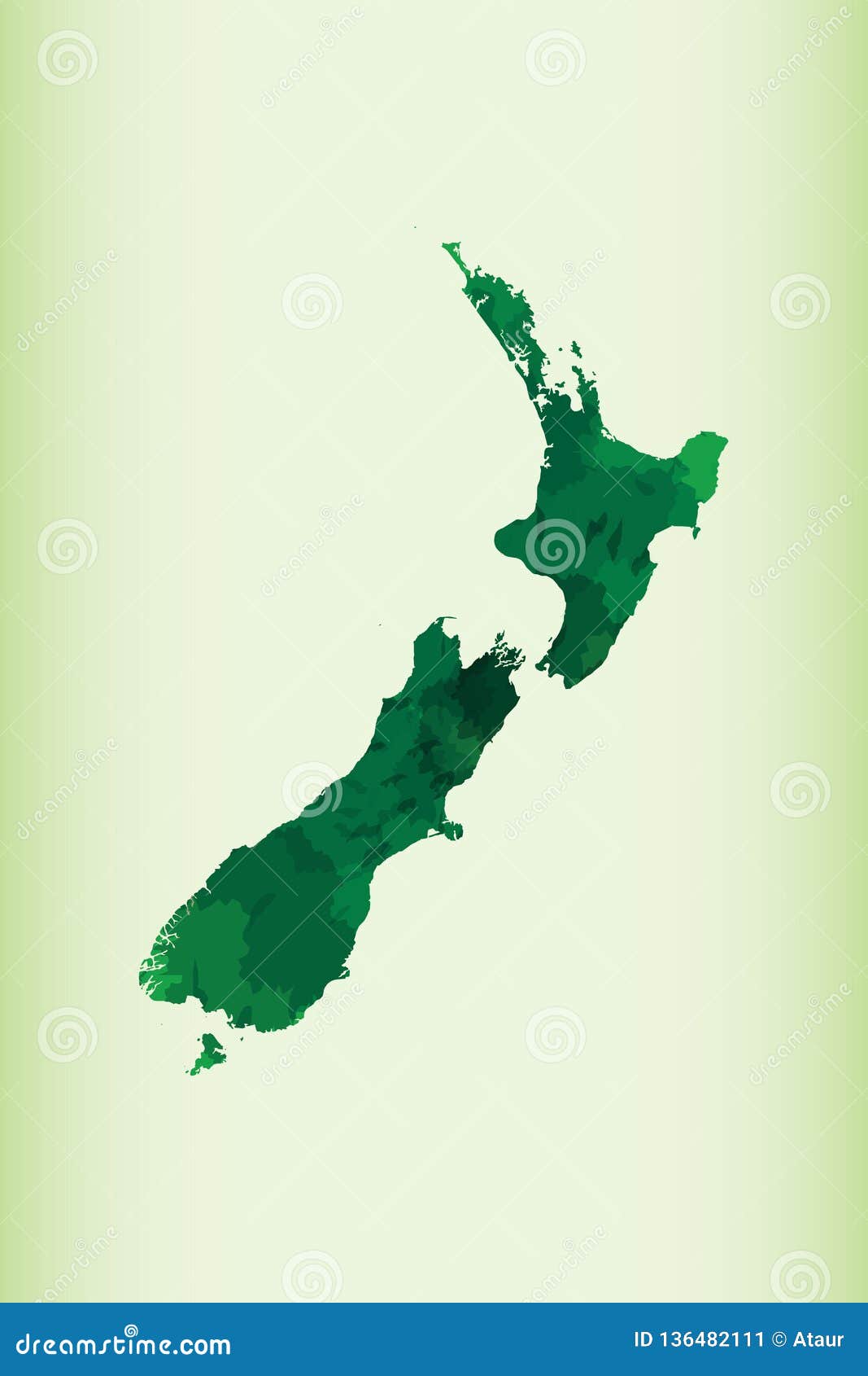 New Zealand Watercolor Map Vector Illustration of Green Color on Light ...