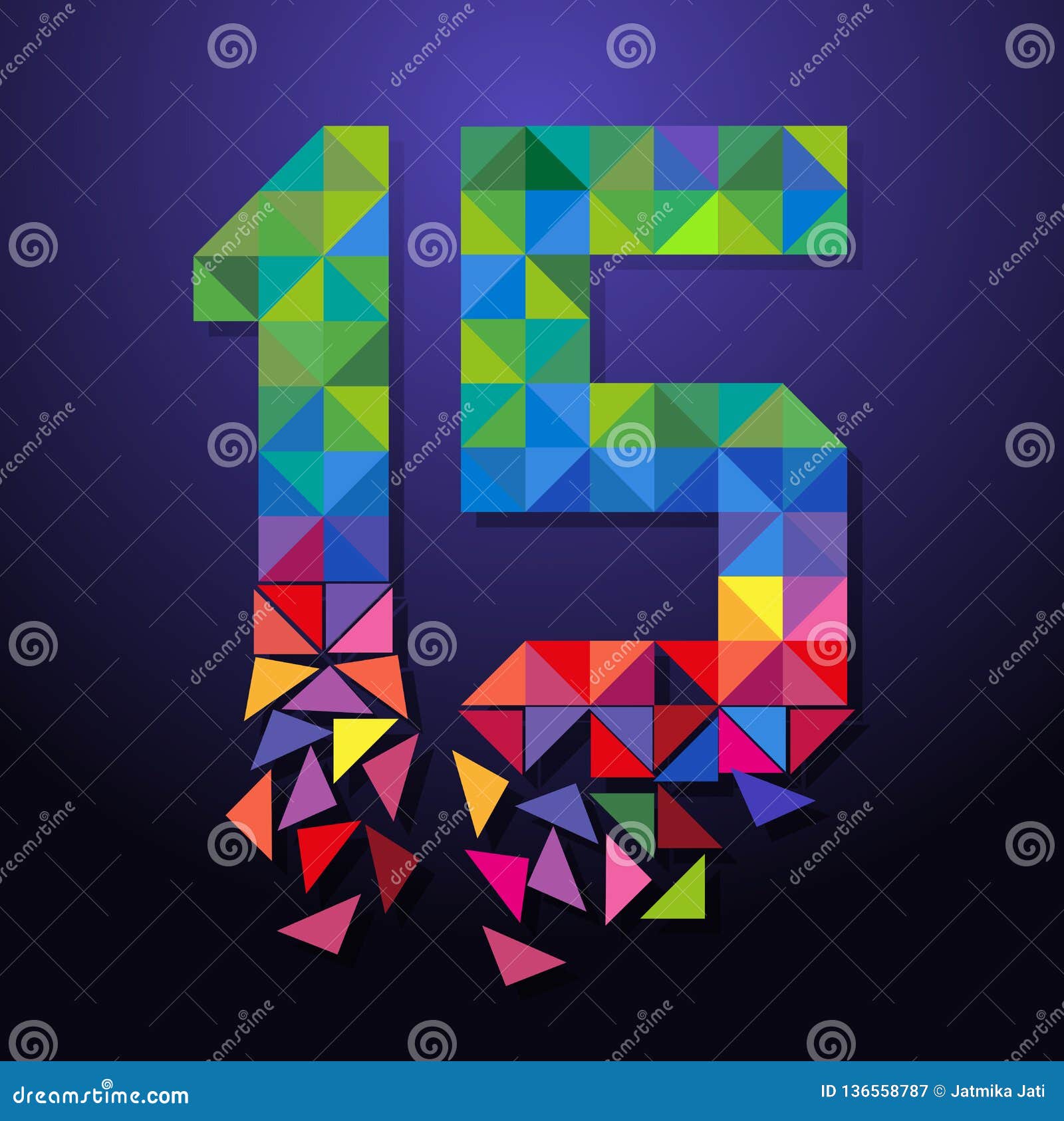 Shattered Triangle Number Fifteen Stock Vector - Illustration of ...