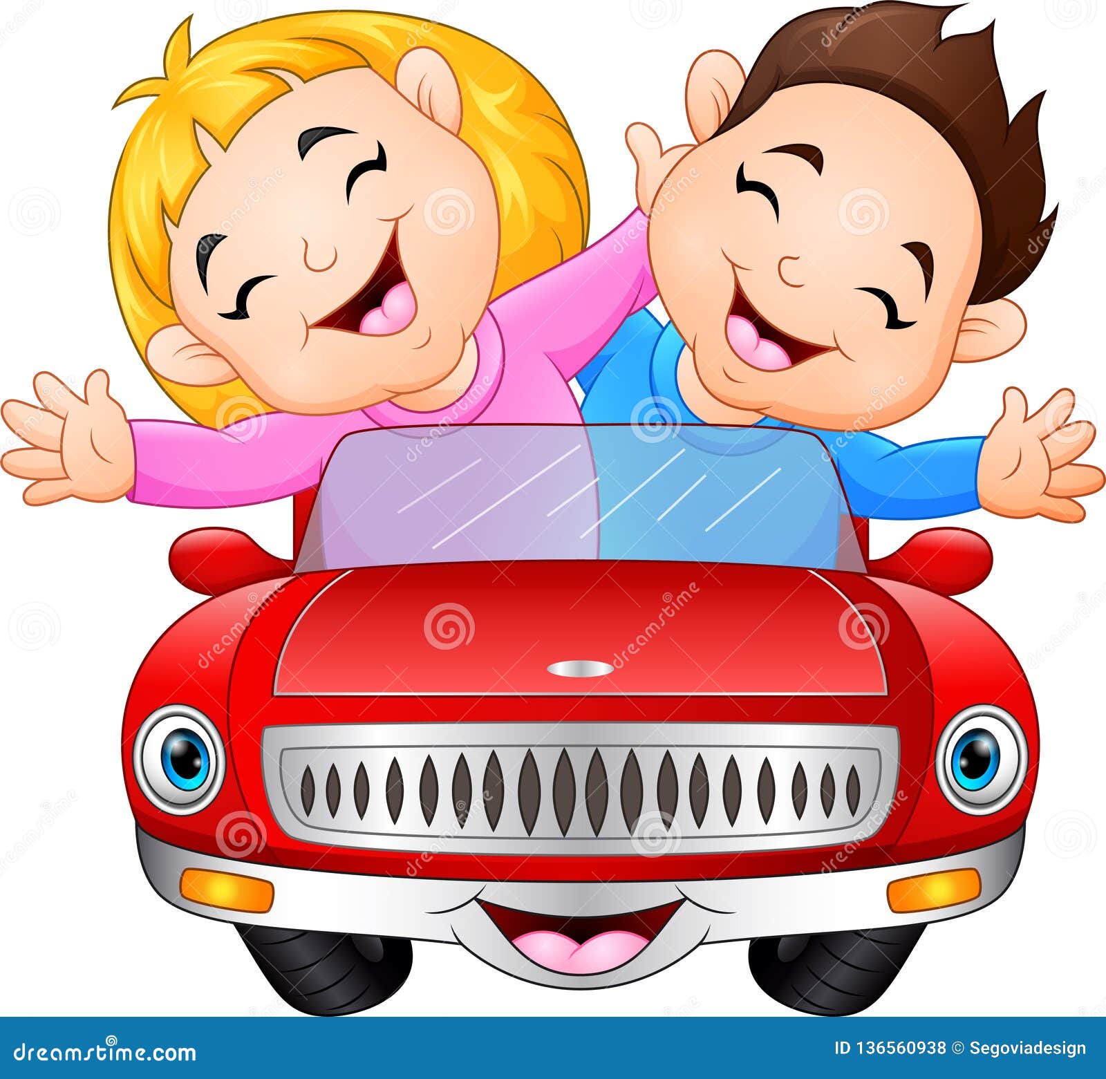 Cartoon Boy and Girl Riding a Car Stock Vector - Illustration of ...