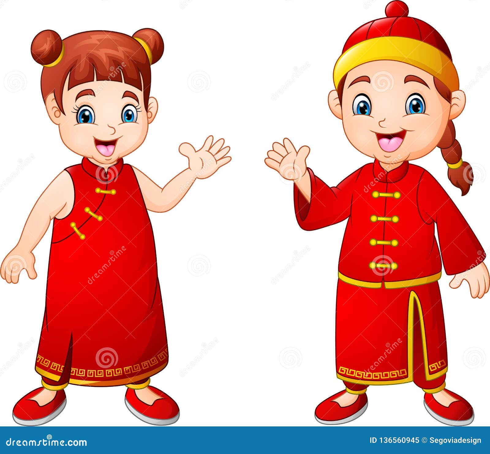 Cartoon Cute Boy and Girl in Chinese Costume Stock Vector ...