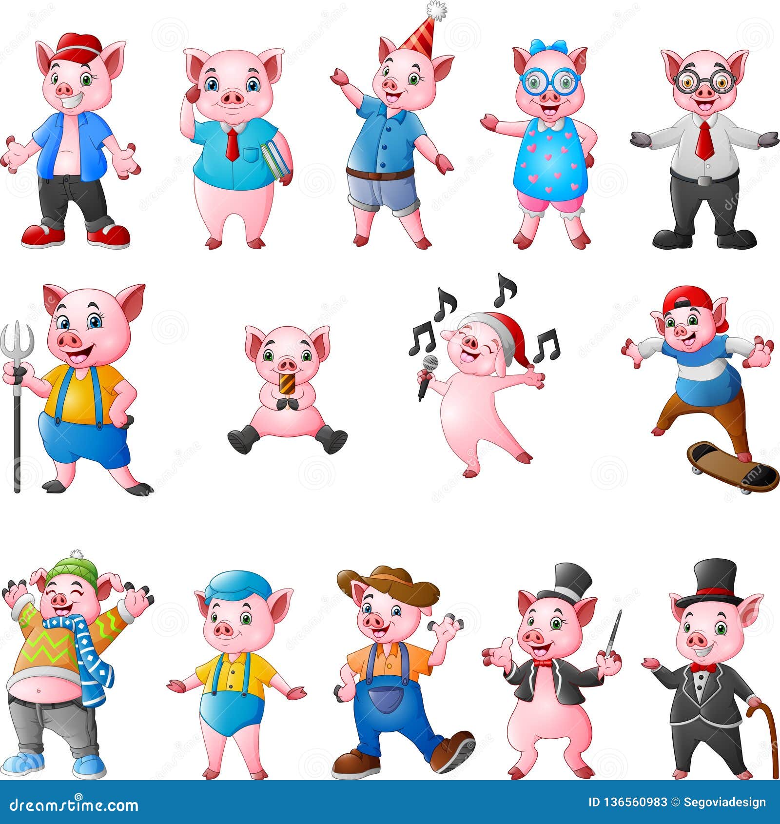 Cartoon Pigs Collection Set Stock Vector - Illustration of overalls ...