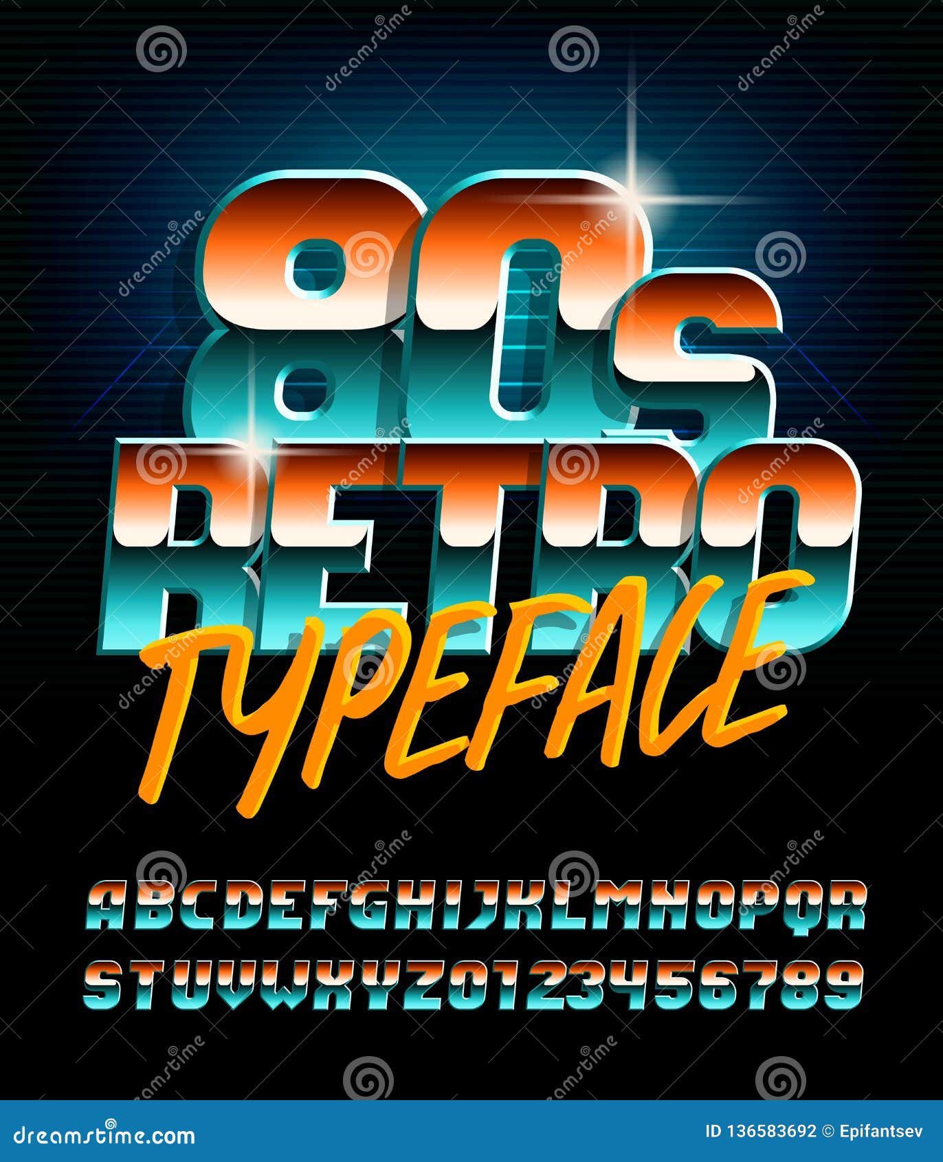 80s Retro Typeface. Uppercase Oblique Letters and Numbers Stock Vector ...
