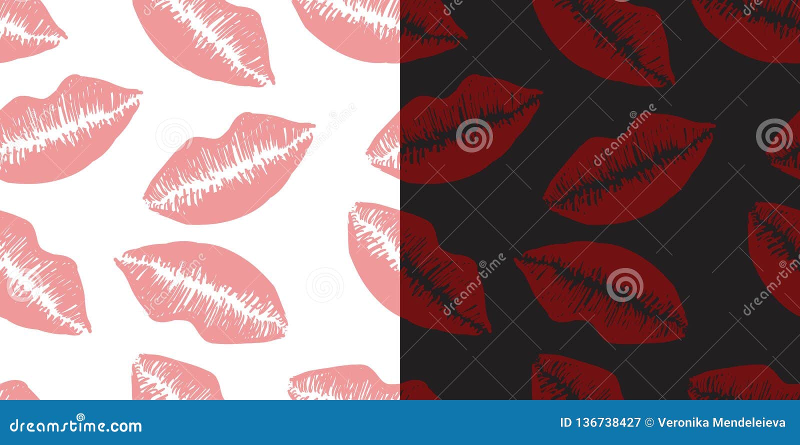 Lips Hand Drawn Illustration. Seamless Pattern for Your Design. Stock ...