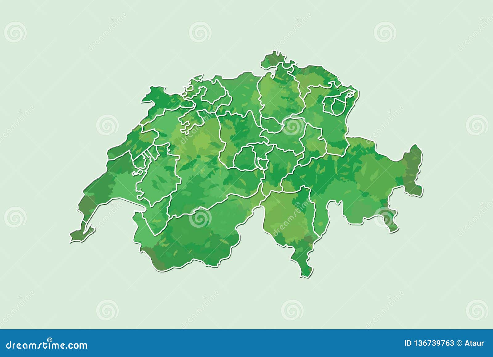Switzerland Watercolor Map Vector Illustration of Green Color with ...