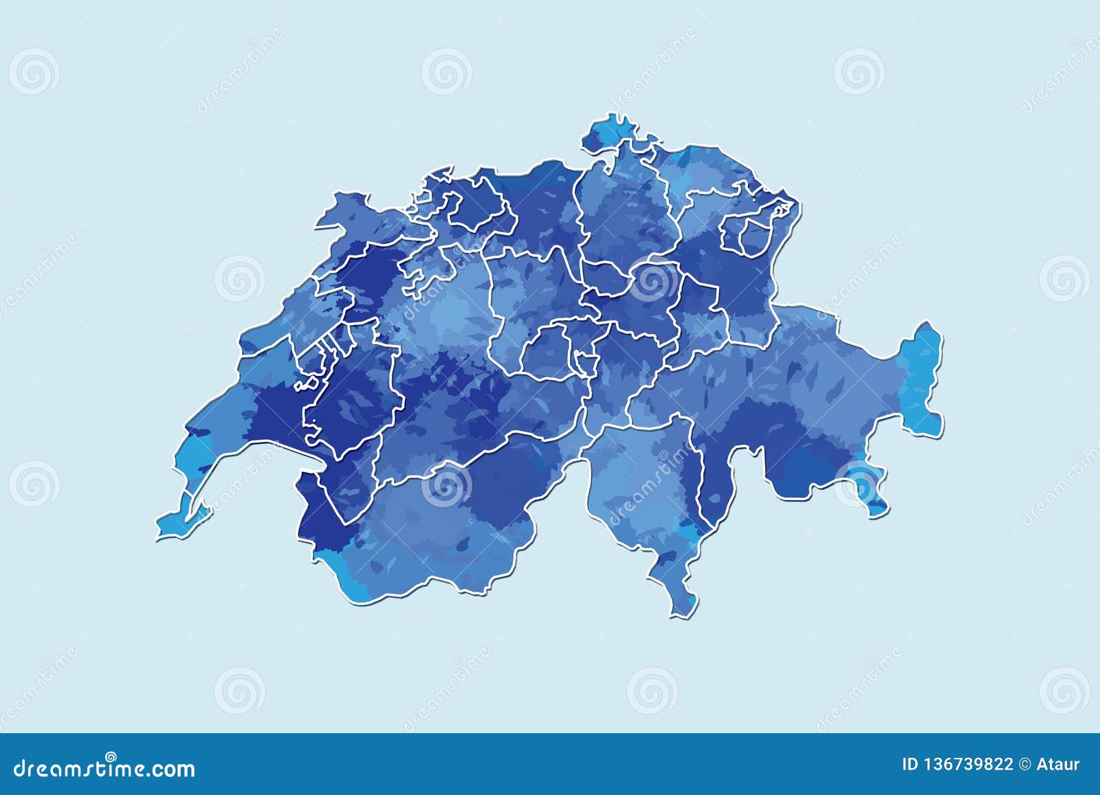 Switzerland Watercolor Map Vector Illustration of Blue Color with ...