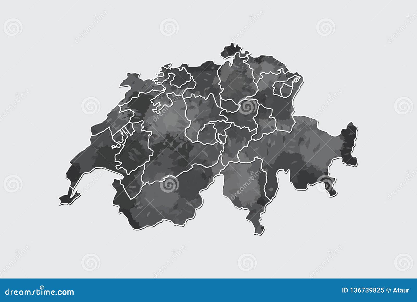 Switzerland Watercolor Map Vector Illustration of Black Color with ...