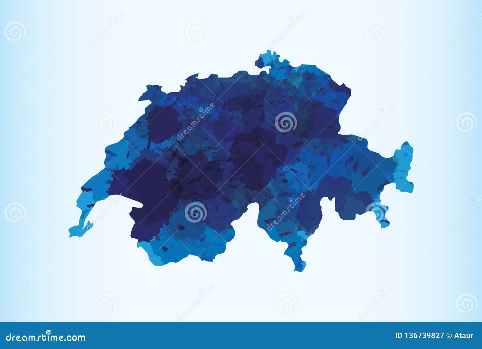 Switzerland Watercolor Map Vector Illustration of Blue Color on Light ...